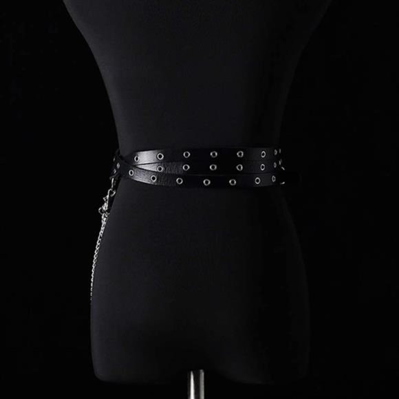 Accessories | Punk Waist Belt Chain Leather Black Belly Chains Layered ...